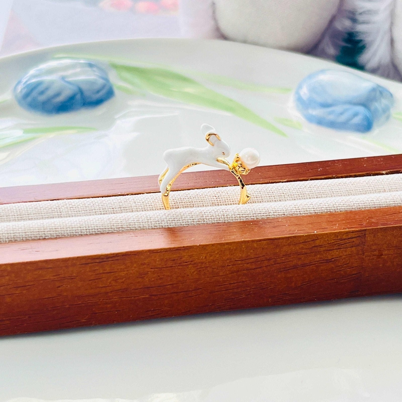 Enamel White Rabbit Bunny Pearl Ring | Easter Ring – Natural Bunny ...