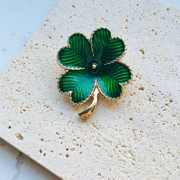 Vintage Enamel Green Four Leaf Clover Brooch｜Saint Patrick's Day ...