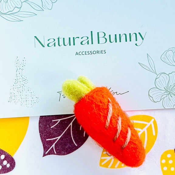 Wool Felt Rabbit / Carrot Brooch – Natural Bunny Accessories
