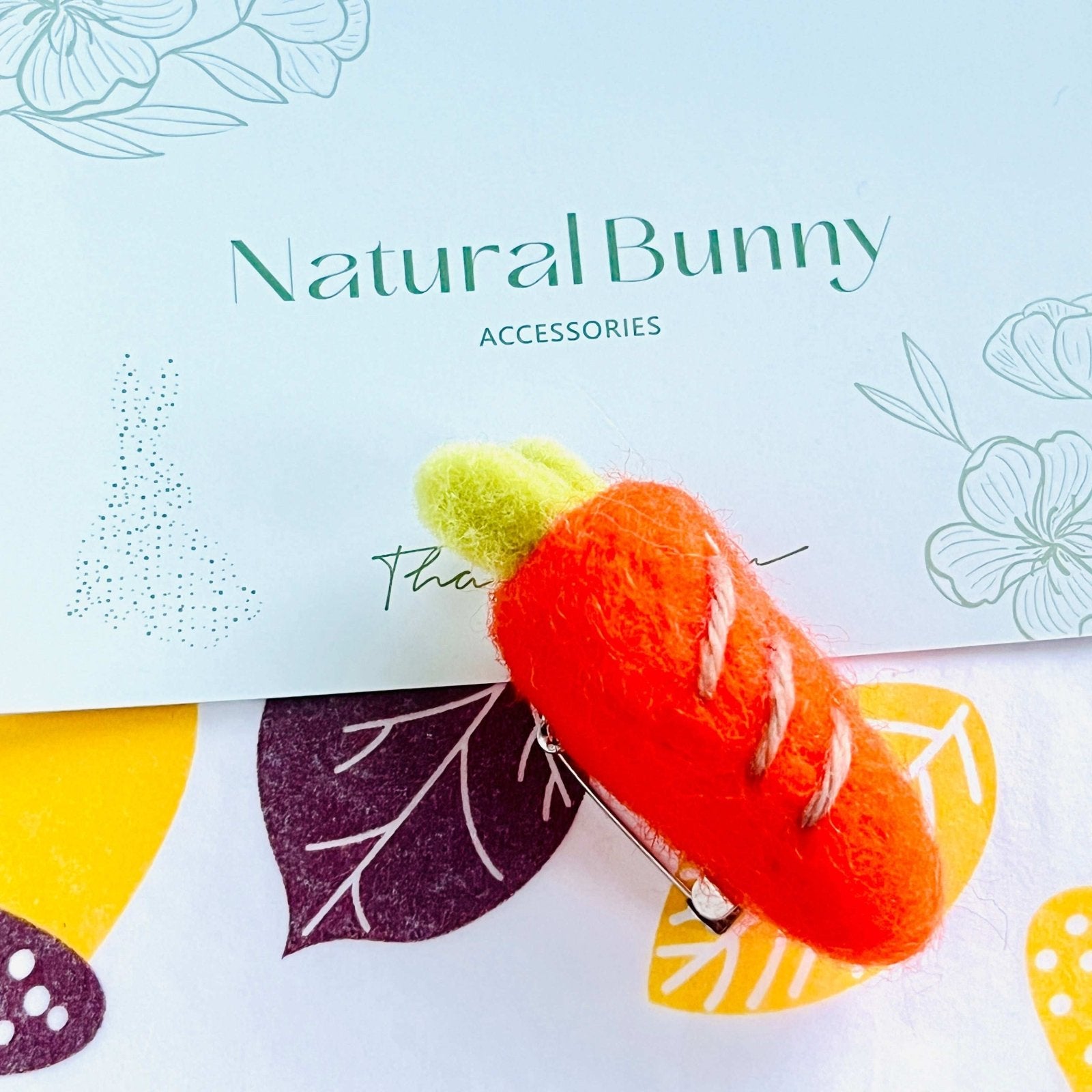 Wool Felt Rabbit / Carrot Brooch – Natural Bunny Accessories